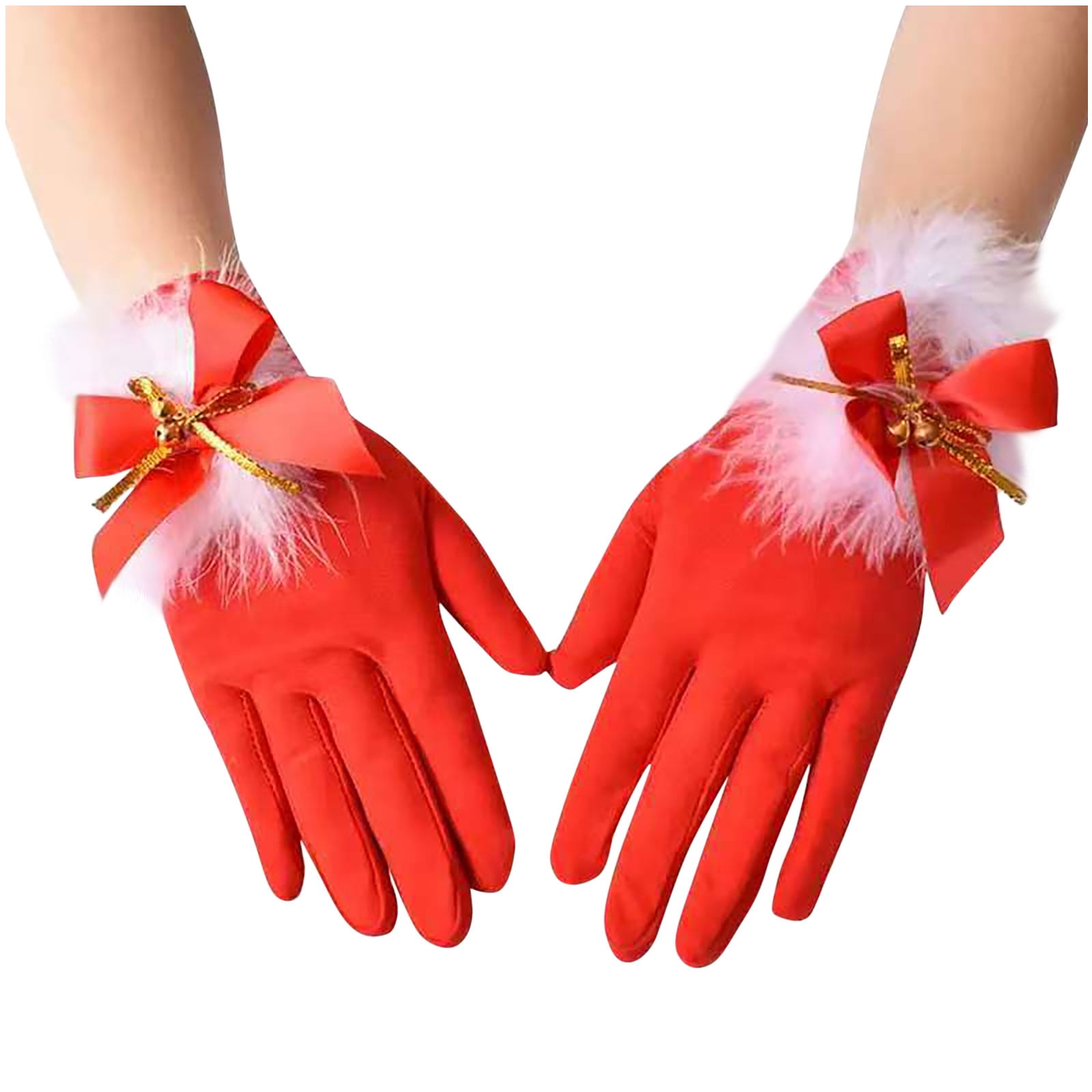 PureCasa Christmas Red Gloves Christmas Wear for Women Santa Bowknot ...
