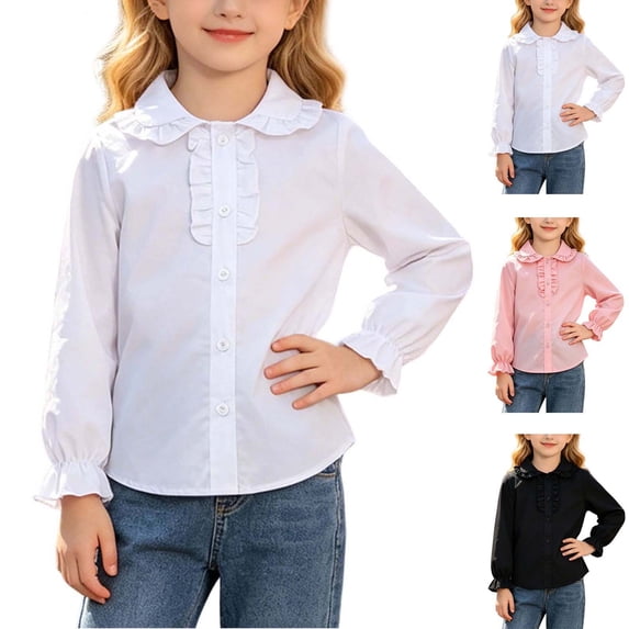 PureCasa Girls Long Sleeve Shirts Solid Solor Cute Casual Comfortable ...
