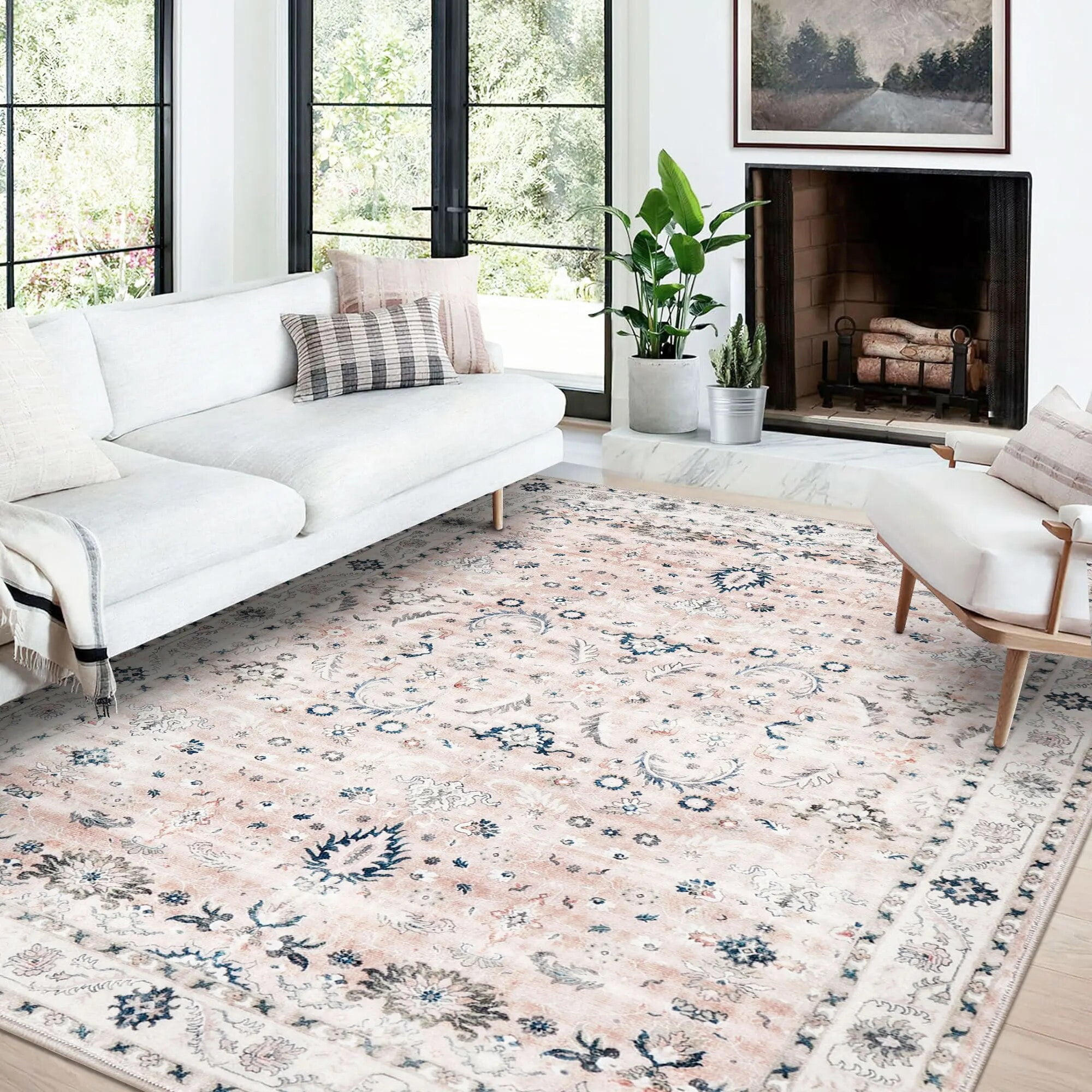 PureCozy 5'x7' Pink Area Rug for Living Room, Office, Vintage, Non-Slip ...