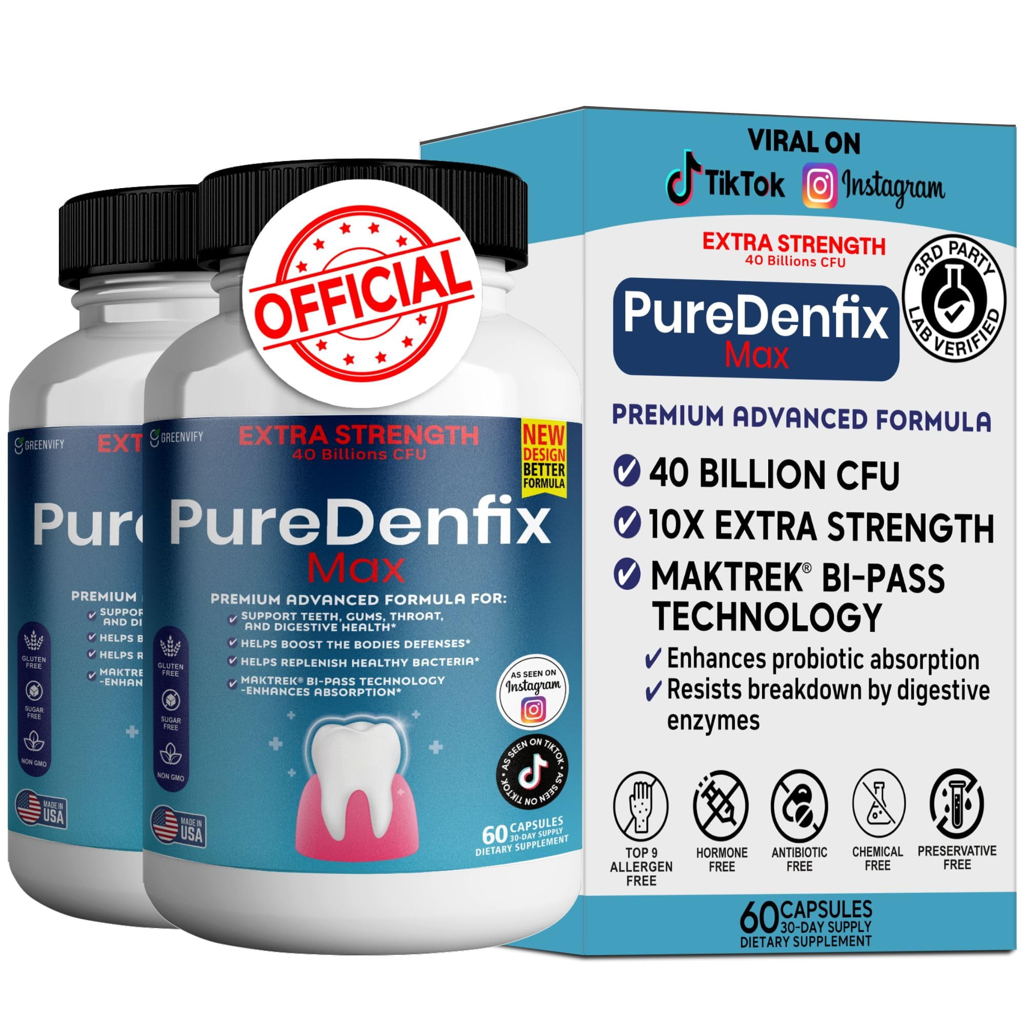 PureDenfix Max Extra Strength Probiotic Supplement – 40 Billion CFU ...