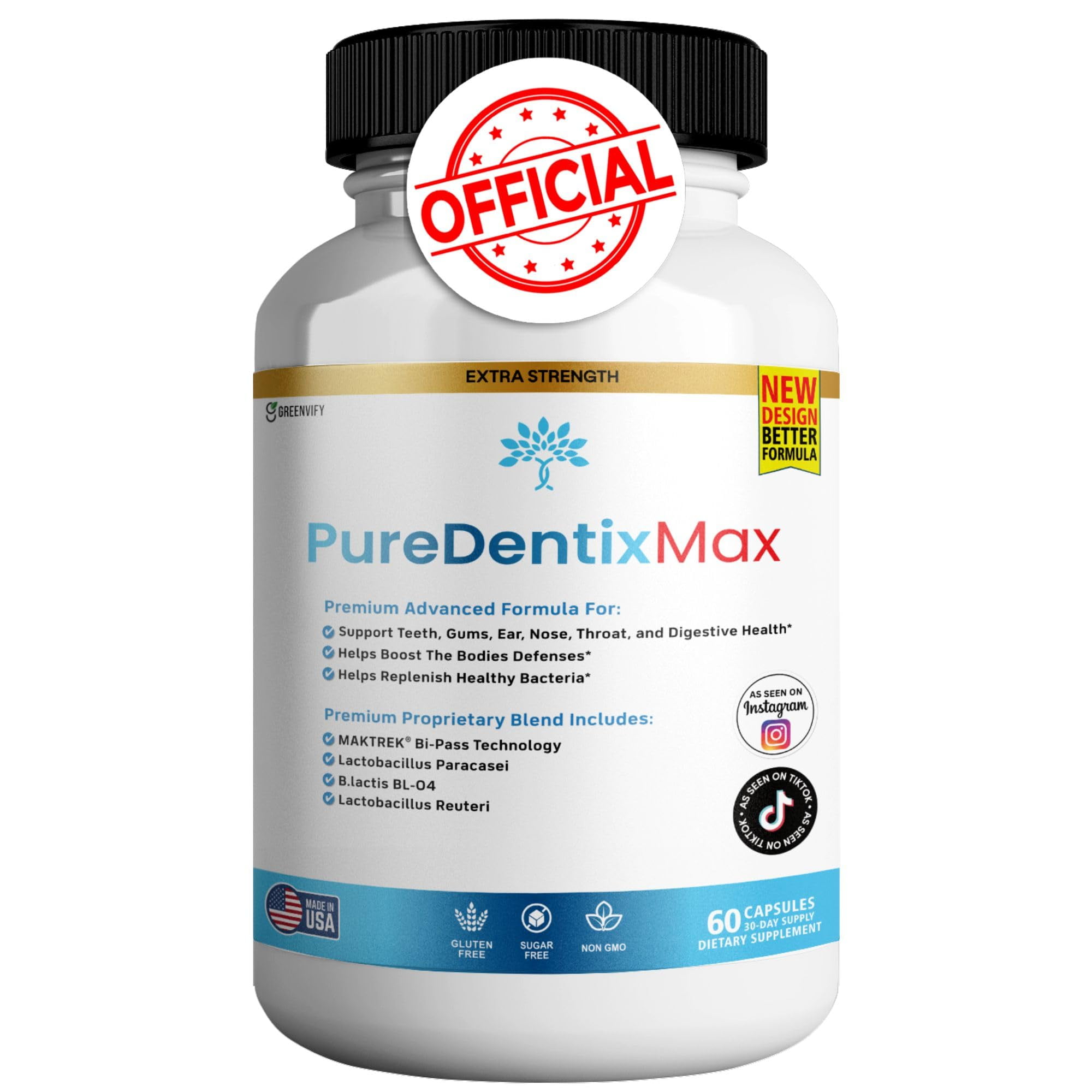 PureDentix Max Probiotic Supplement, 40 Billion CFU, 60 Capsules, Extra ...