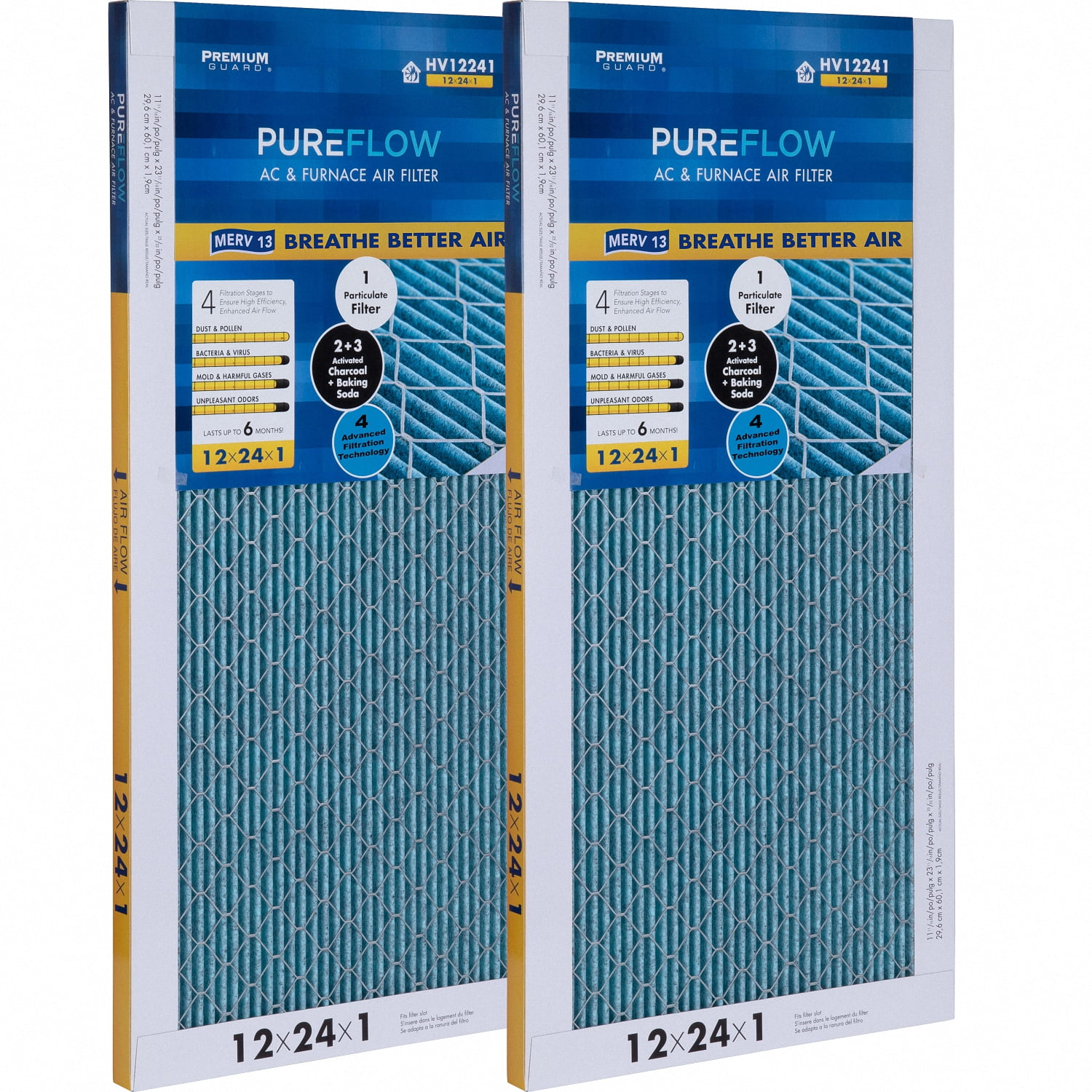 PureFlow, Home Furnace Air Filter 12x24x1, with 4 Layers of Advanced ...