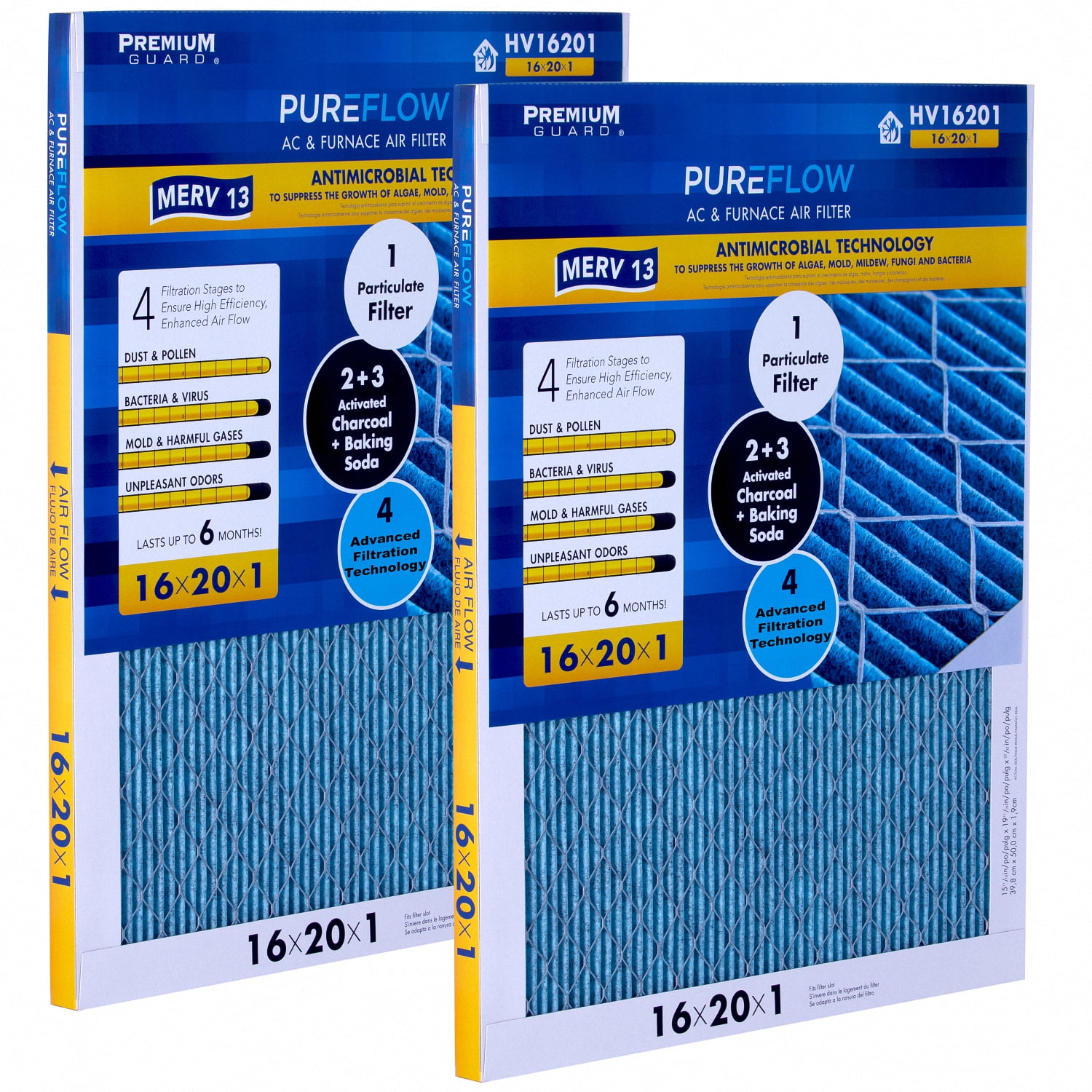 PureFlow, Home Furnace Air Filter 16x20x1, with 4 Layers of Advanced ...