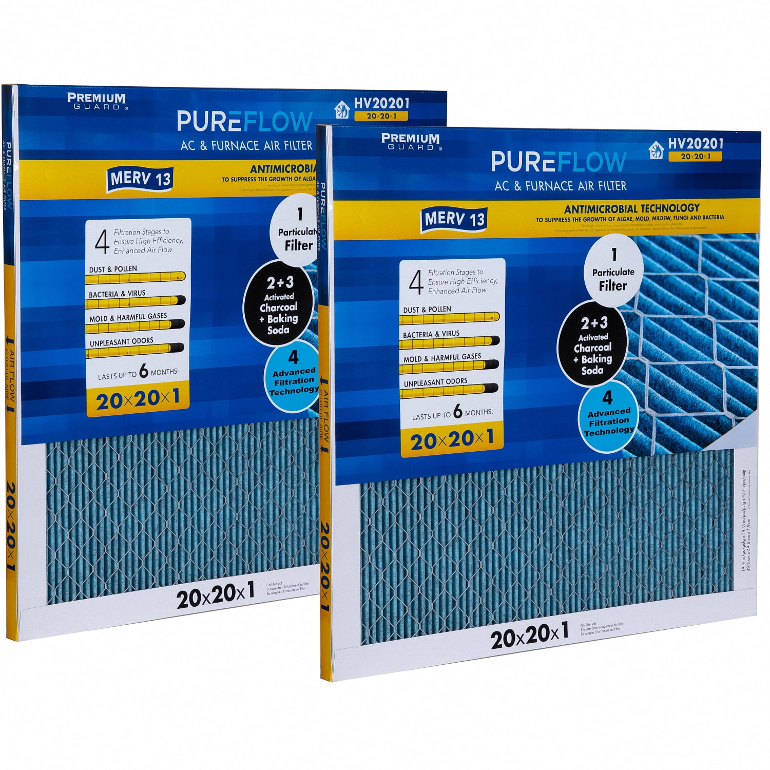 PureFlow, Home Furnace Air Filter 20x20x1, with 4 Layers of Advanced ...