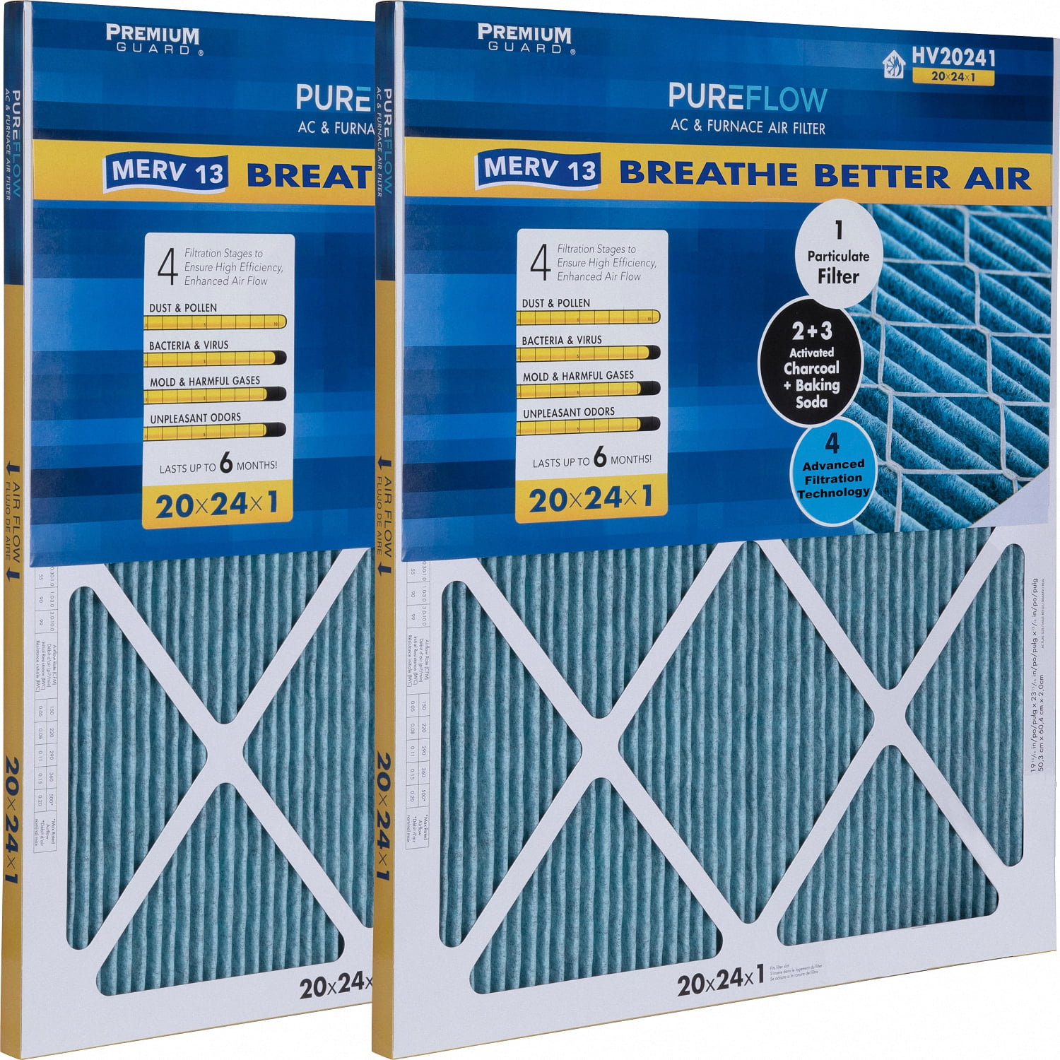 PureFlow, Home Furnace Air Filter 20x24x1, with 4 Layers of Advanced ...