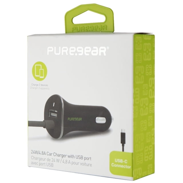 PureGear (24W/4.8A) USB-C Car Charger with Extra USB Port - Black ...