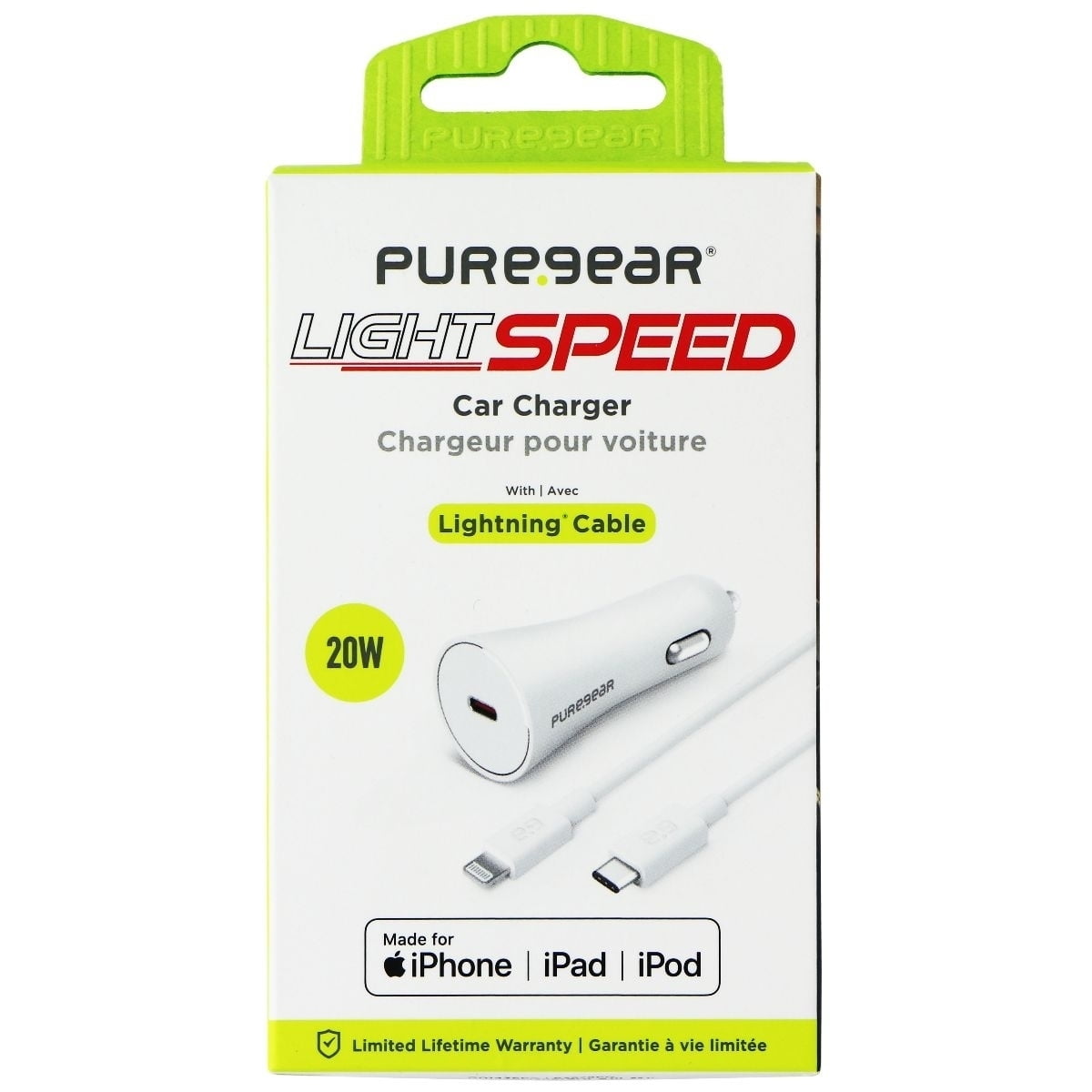 PureGear LightSpeed 20W Lightning 8-Pin to USB-C Car Charger - White - Walmart.com