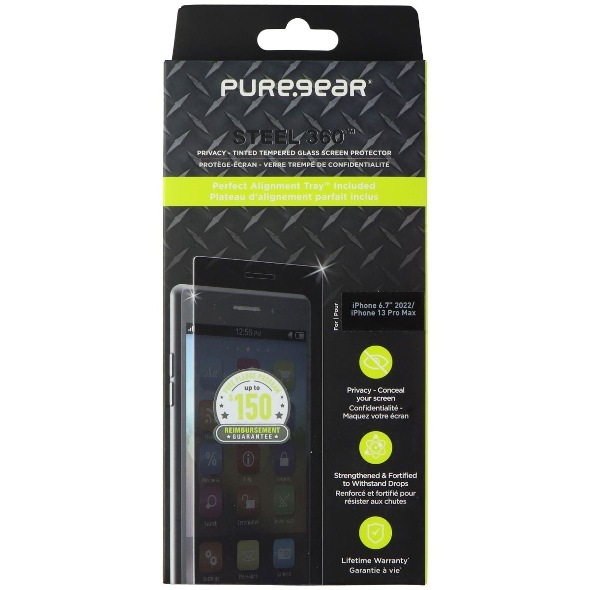 PureGear Steel 360 Privacy Glass Protector for iPhone 14 Plus/13 Pro ...