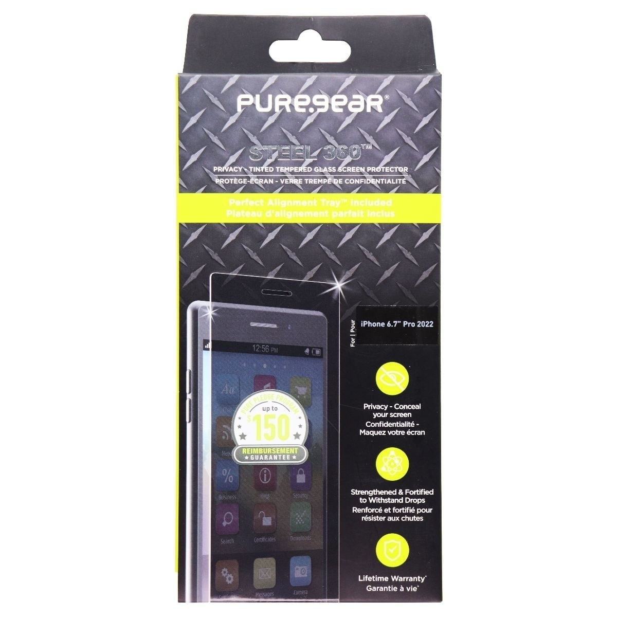PureGear Steel 360 Tinted Screen Protector for iPhone 14 Pro Max ...