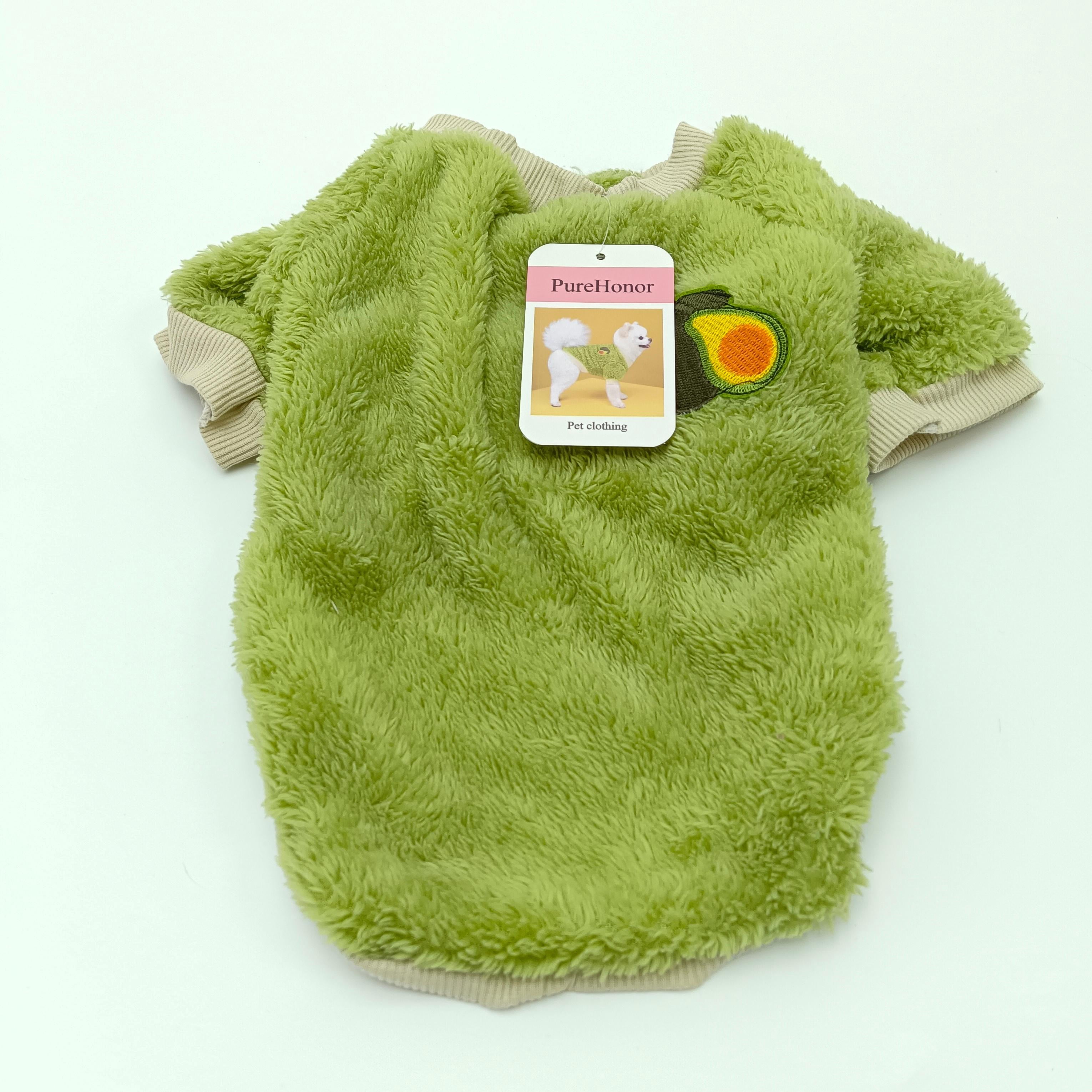 PureHonor Pet clothing Green Fuzzy Pet Clothing with Avocado Embroidery ...
