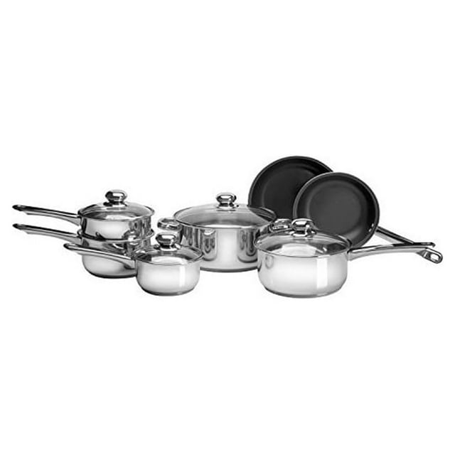 PureLife Series 11-Piece Stainless Steel Cookware Set with Glass Lid ...