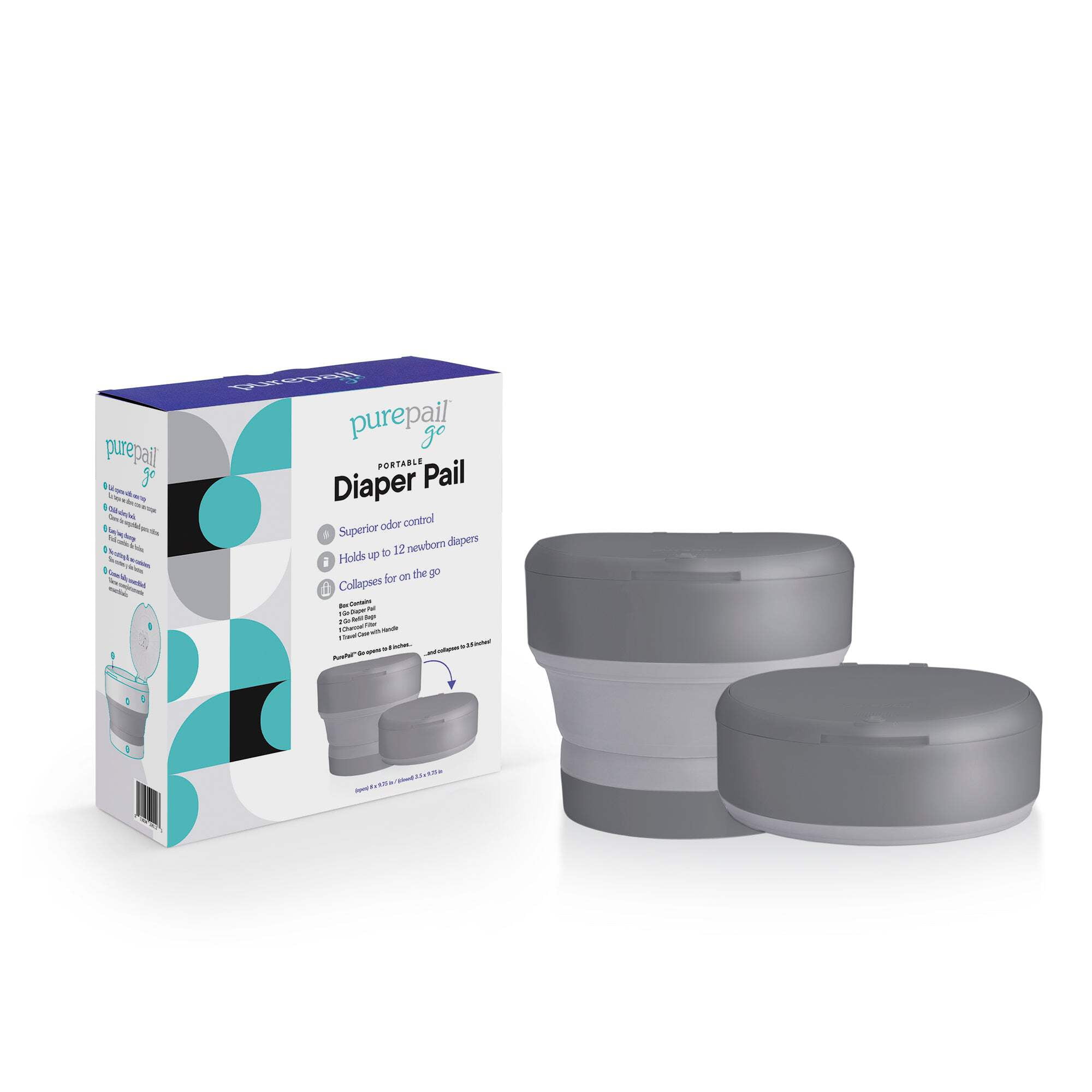 PurePail Go Portable Diaper Pail with Refill Bags, Odor Blocking ...