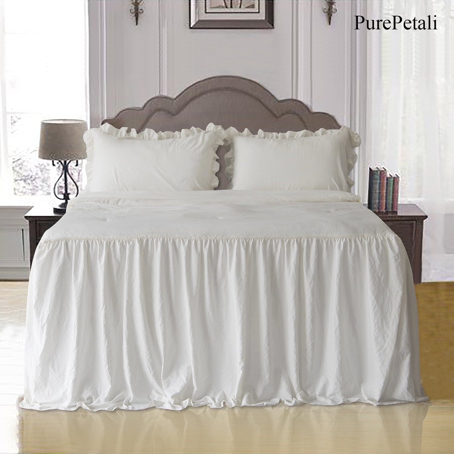 PurePetali Ruffle Skirt Bedspread, Queen Size (1 Coverlet and 2 Shams ...