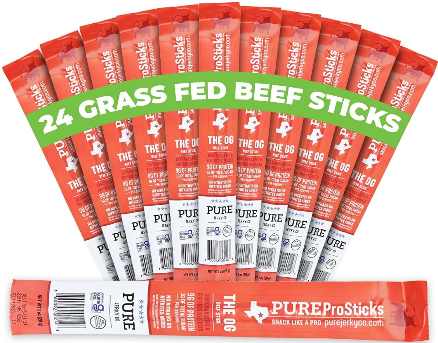 PureProSTICKS - 24 pack of Low Sugar 100% Grass Fed Beef Sticks ...