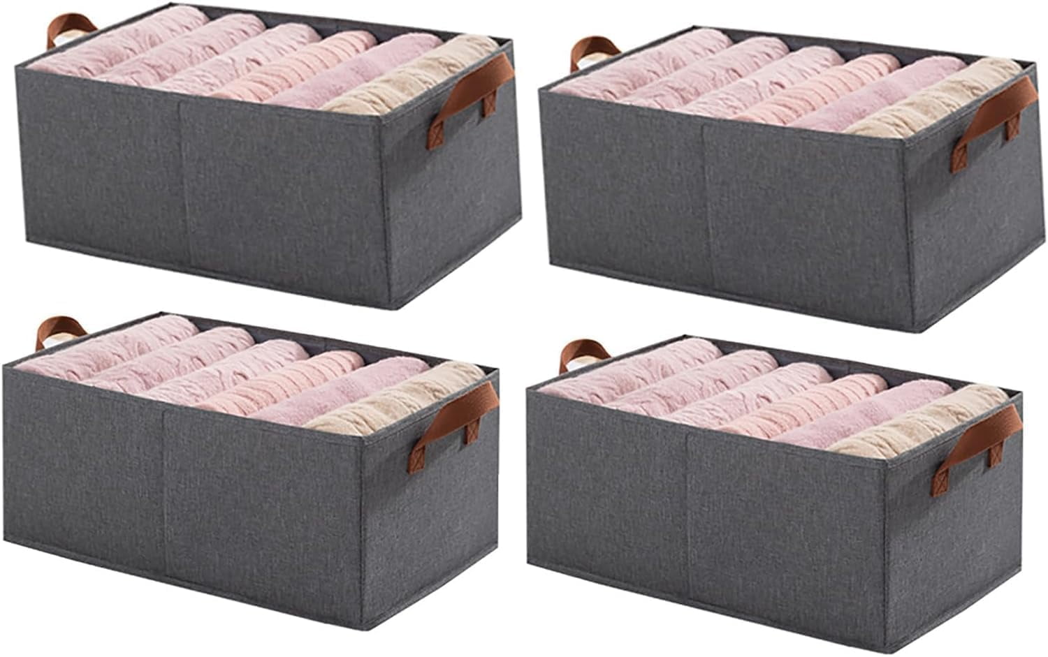 PureSell Set of 4 Foldable Closet Storage Box with Metal Frame Handle ...