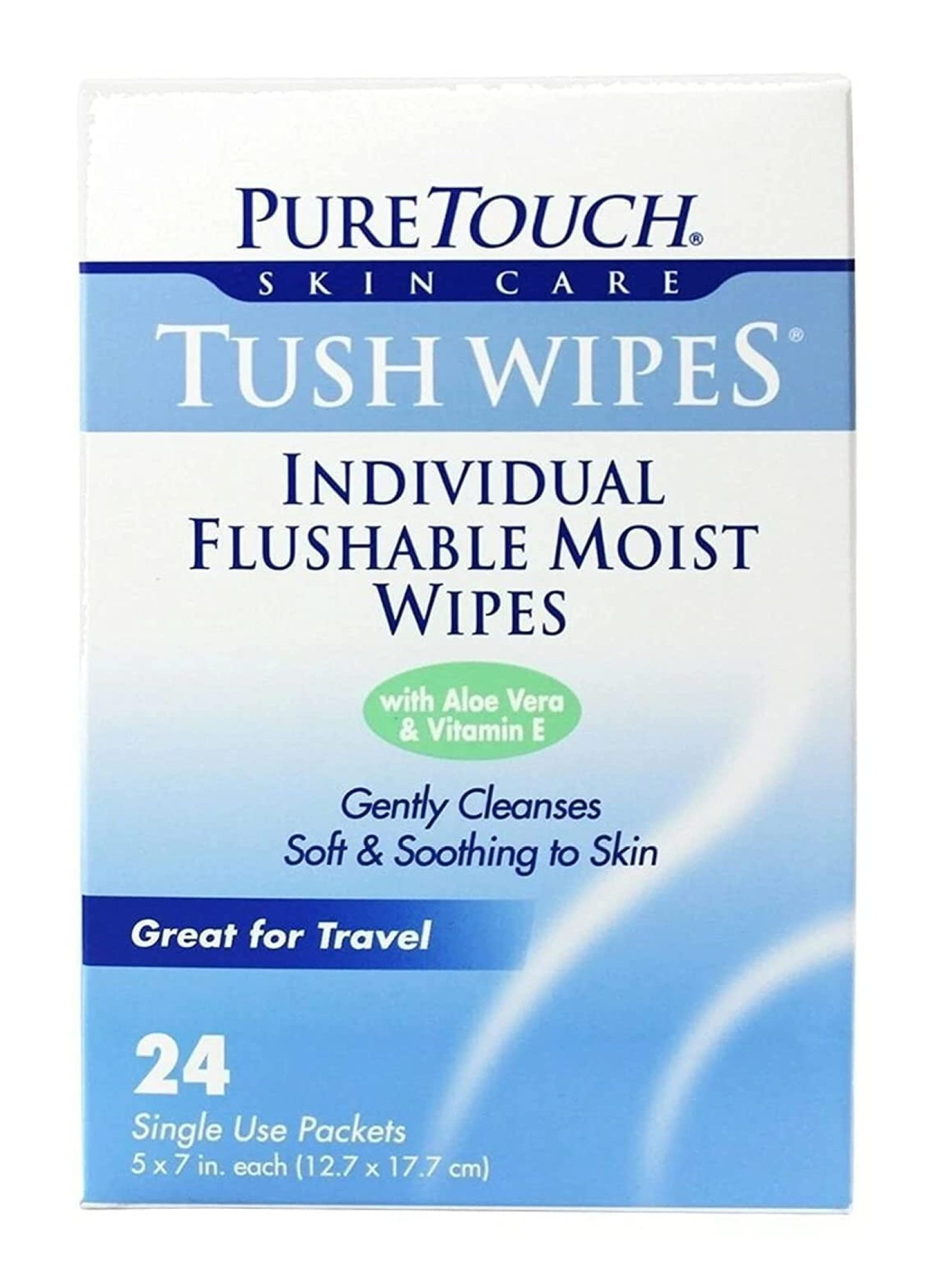 PureTouch Tush Wipes- Individual Flushable Moist Wipes 6 boxes of 24 (144 Single-Use-Packets ...