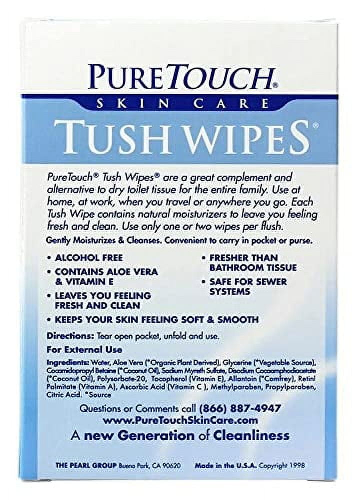 PureTouch Tush Wipes- Individual Flushable Moist Wipes 6 boxes of 24 (144 Single-Use-Packets ...