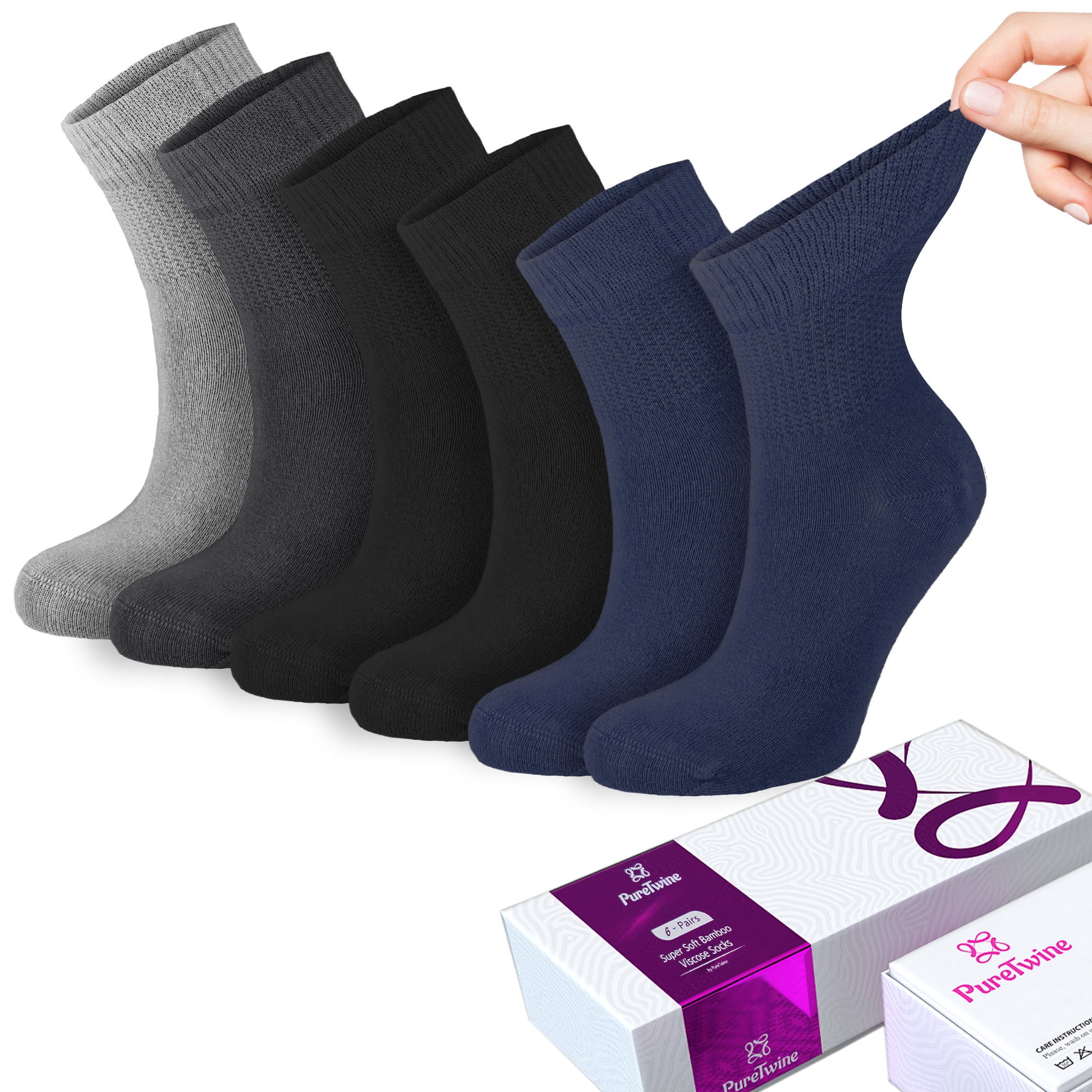 PureTwine Diabetic Socks for Women 4-6-8 Pair Neuropathy Ankle Socks ...