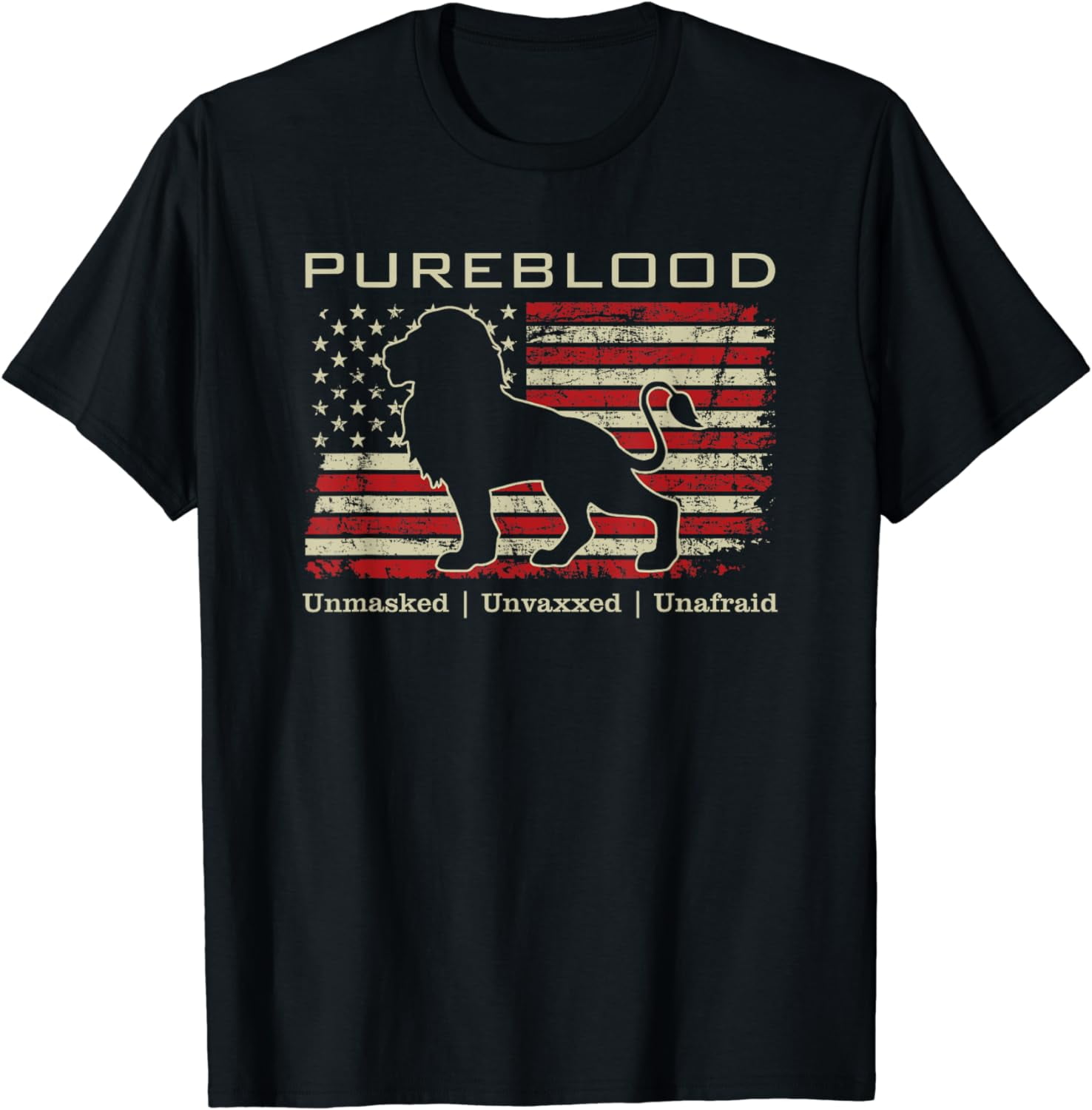 Pureblood Movement #Pureblood Medical Freedom Lion USA Flag Cotton T ...