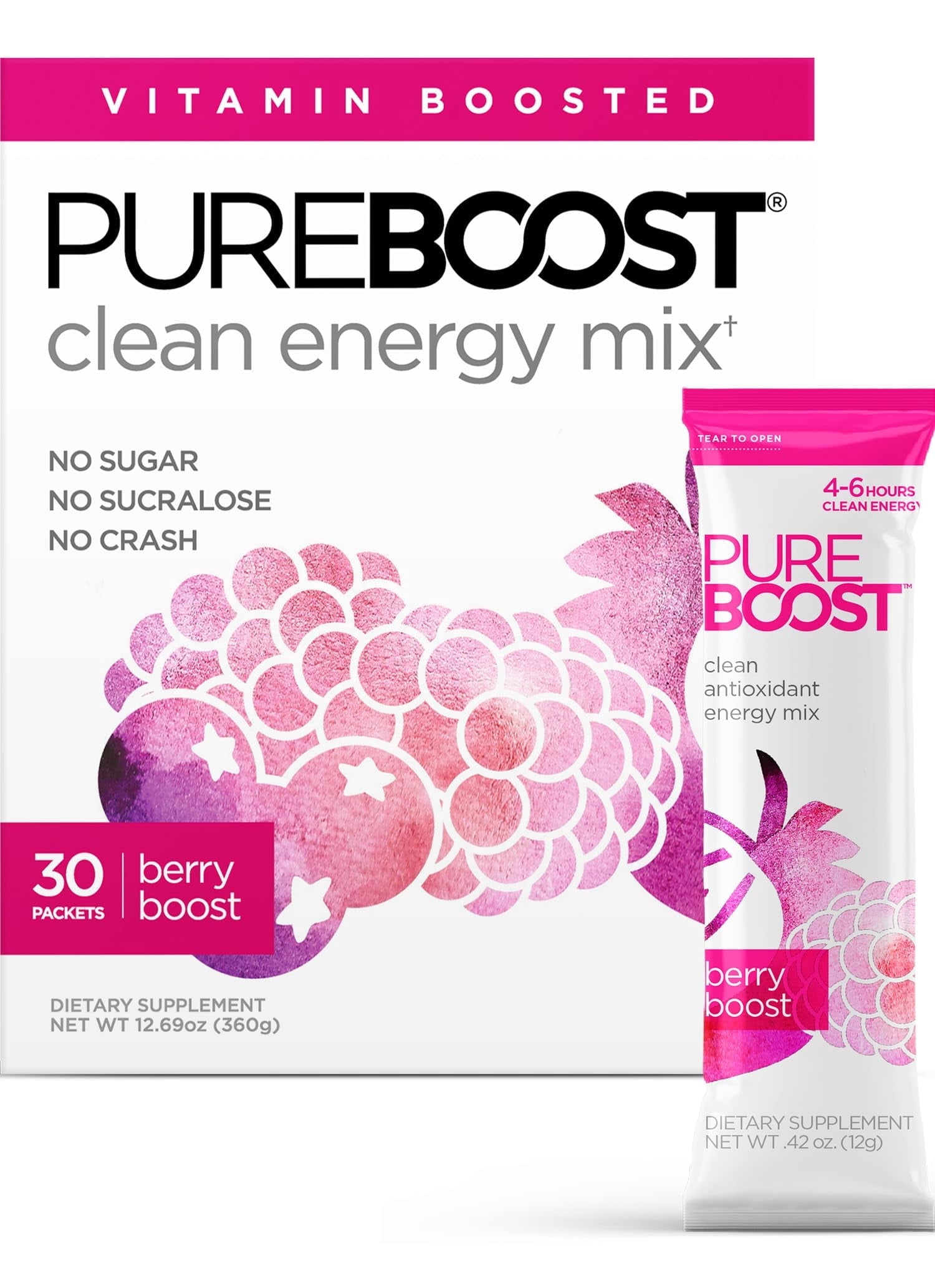 Pureboost Clean Energy Booster, Refreshing Energy Drink Mix with B12 ...