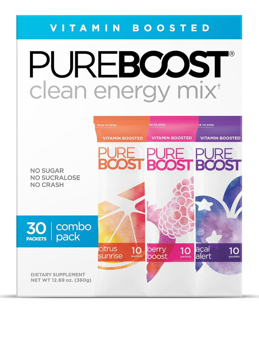 Pureboost Clean Energy Booster, Refreshing Energy Drink Mix with B12 ...