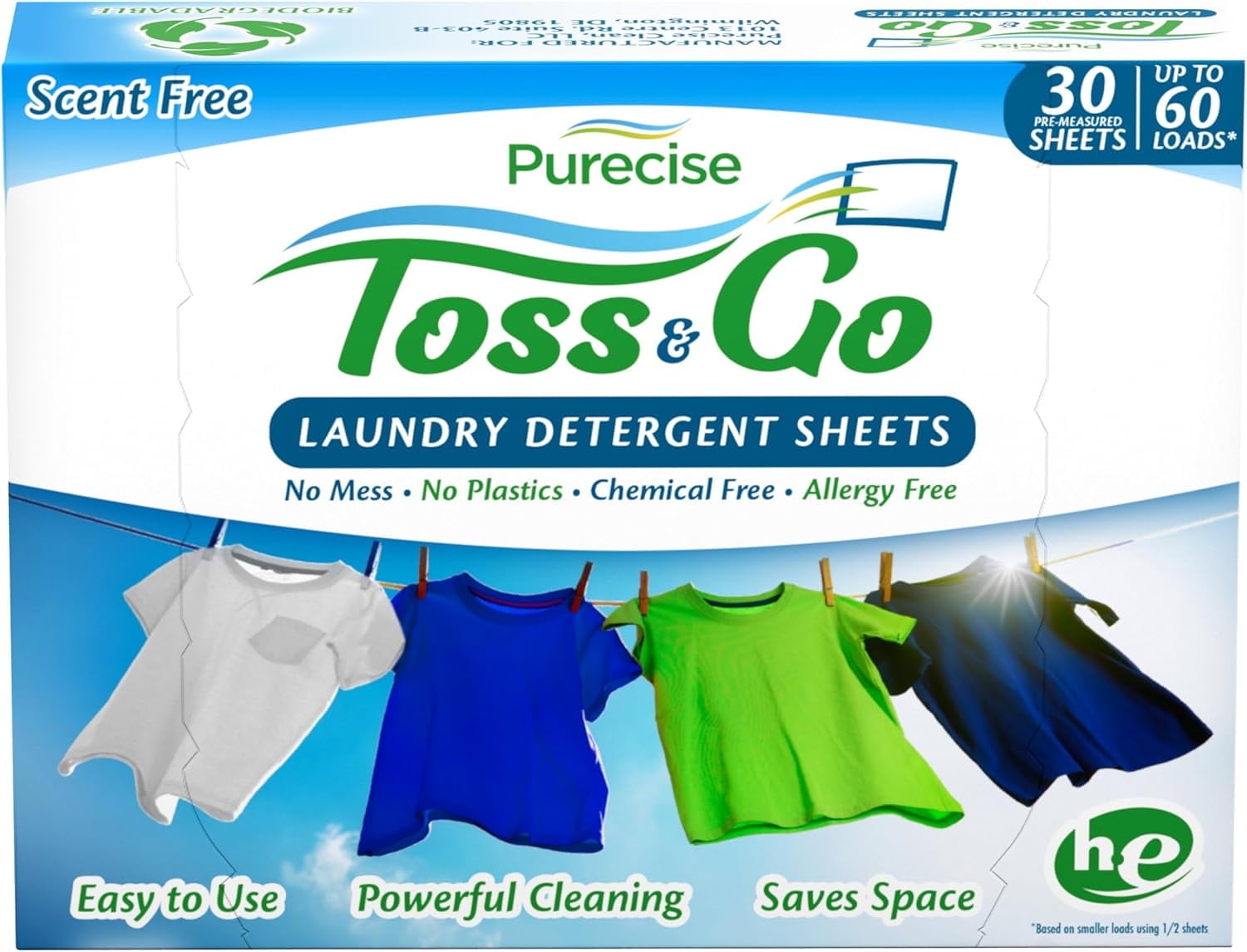 Purecise Clean Toss & Go Laundry Sheets, No-Mess, Eco-Friendly Laundry ...