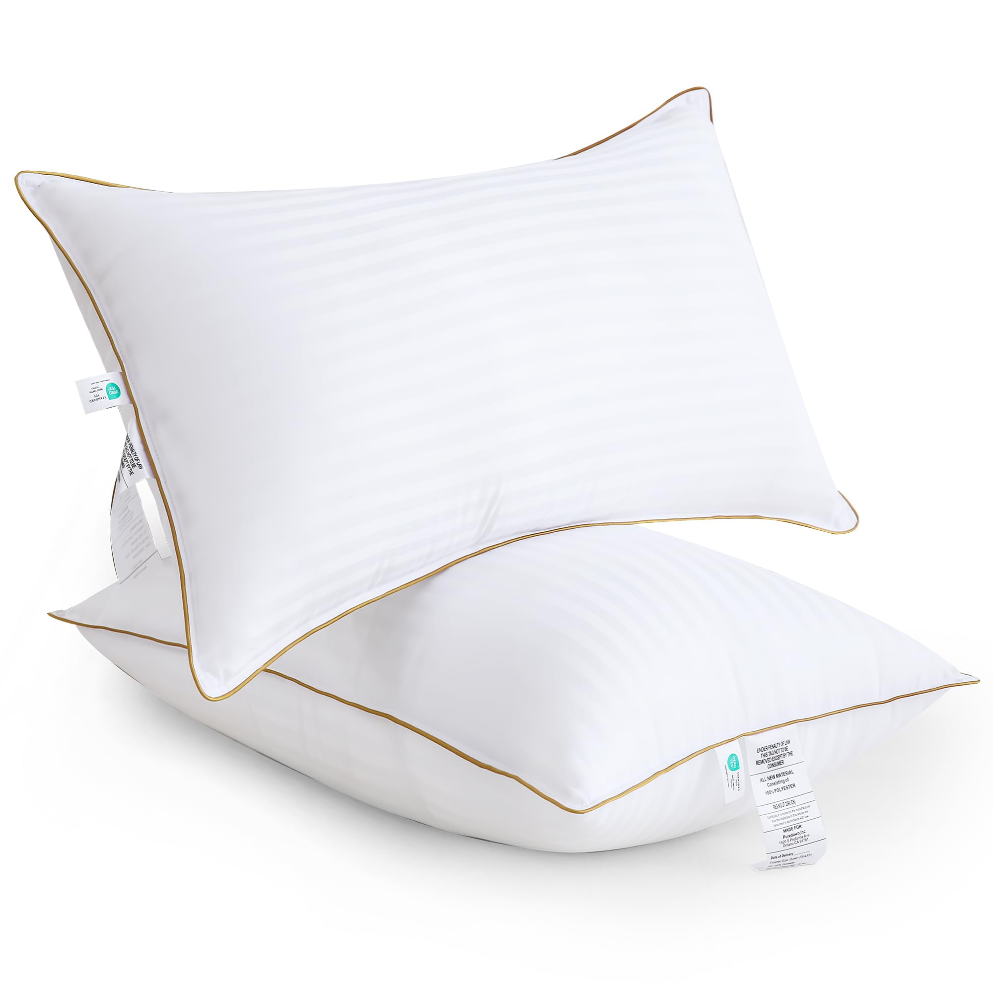 Puredown Bed Pillows, Hotel Pillows Queen Size Set of 2, Soft Down ...