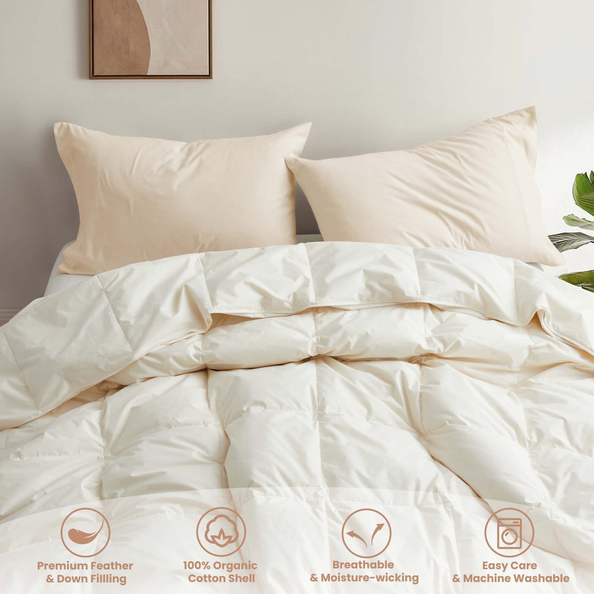Puredown Lightweight 100% Organic Cotton Feather Down Comforter Summer ...