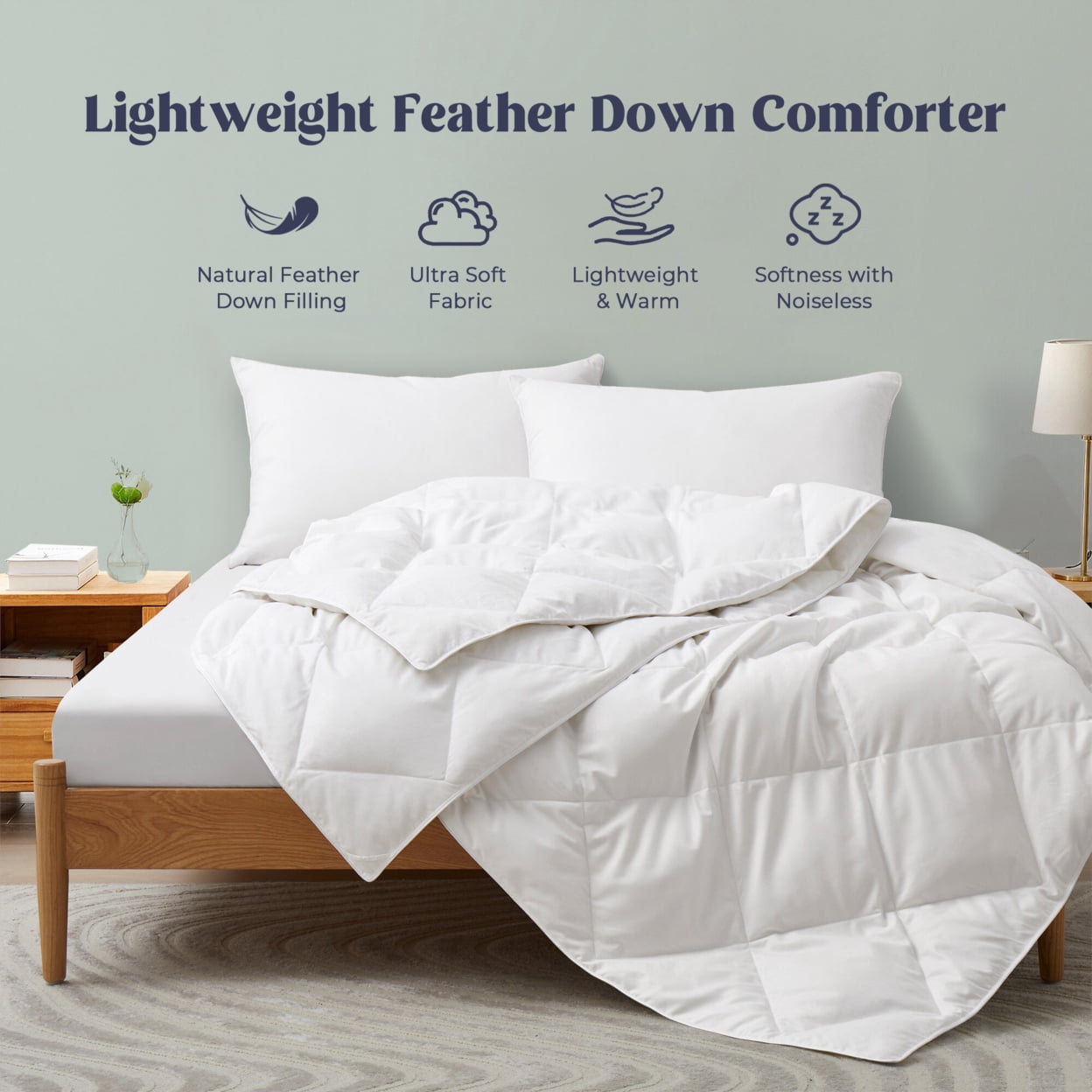 Puredown Goose Feather Down Comforter-King/Queen, Lightweight, Medium ...