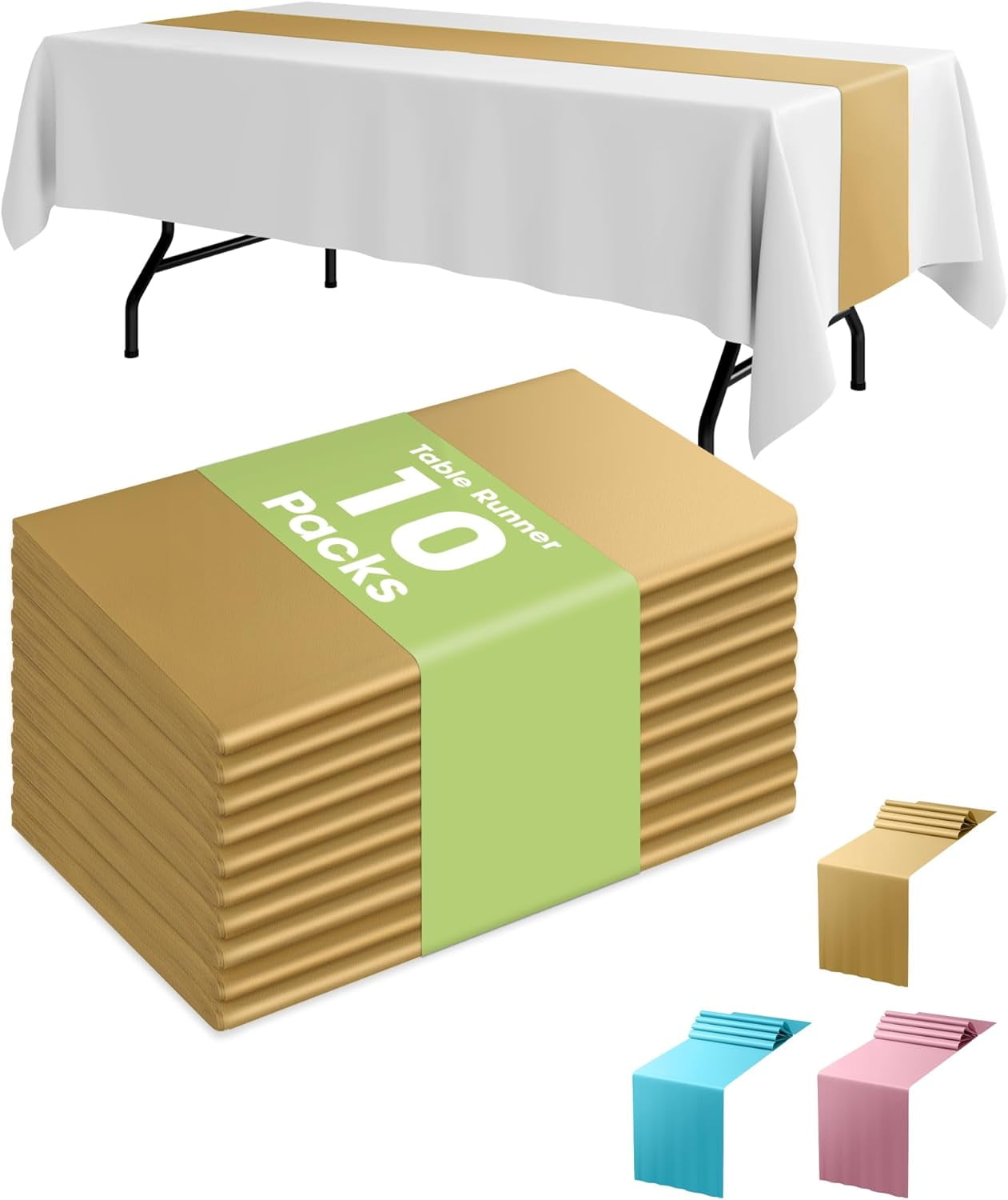 Pureegg Gold Table Runner - 10 Packs, 14'' × 108'' Plastic Table ...