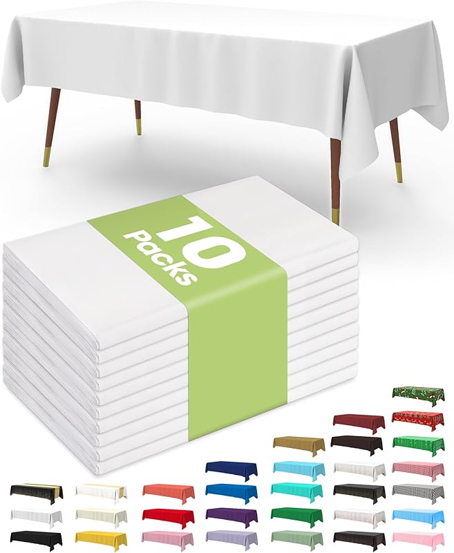 Pureegg Plastic Table Cloth Disposable 10 Pack, 54 x 108 Inch Table ...