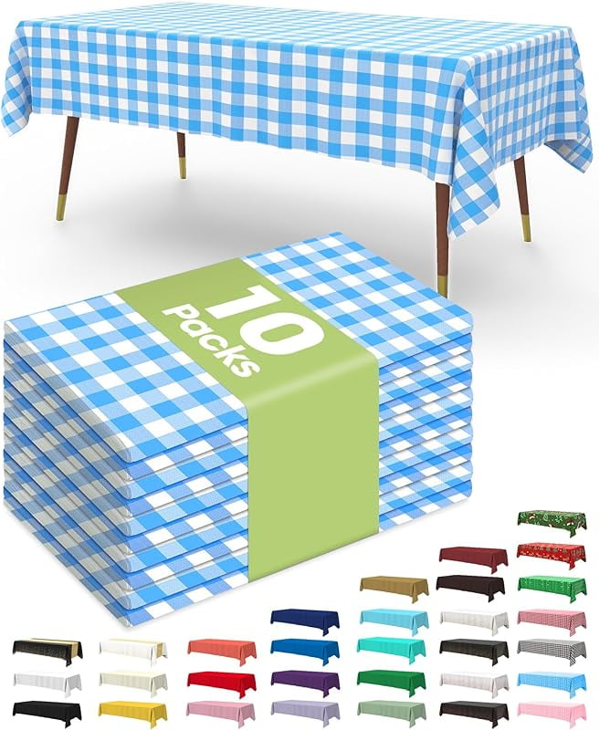 Pureegg Plastic Table Cloth Disposable 10 Pack, 54 x 108 Inch Table ...