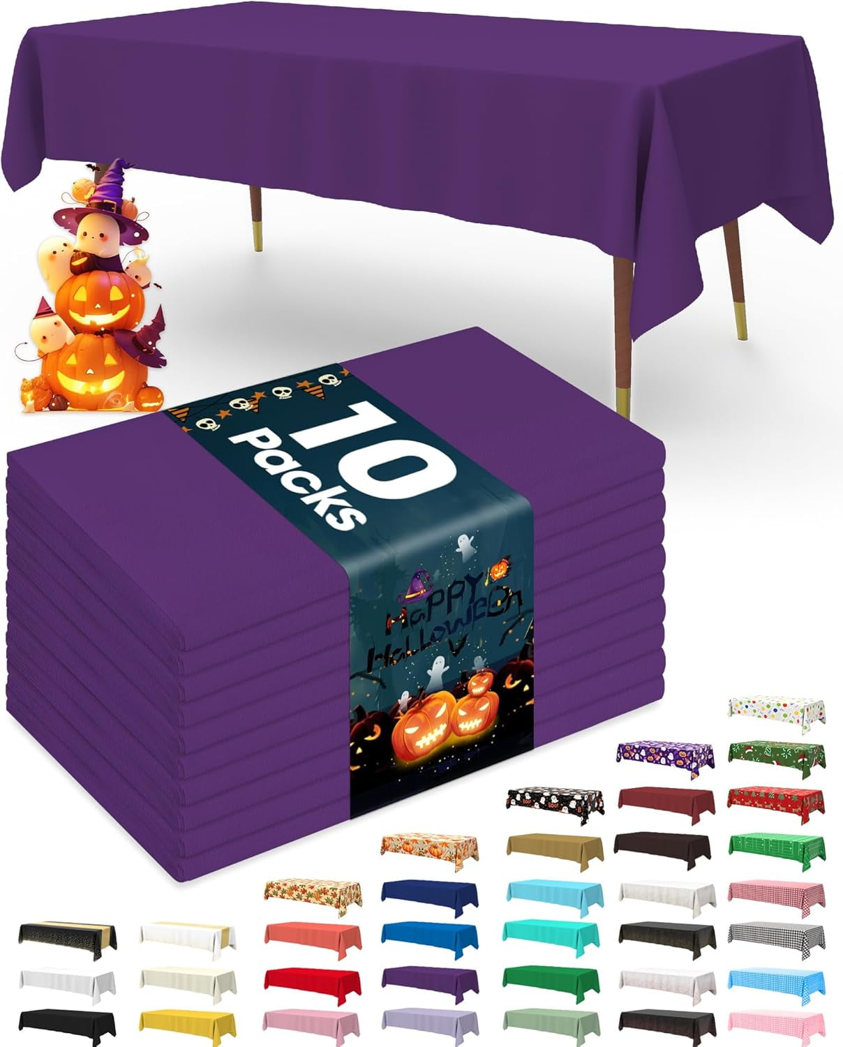 Pureegg Plastic Table Cloth Disposable 10 Pack, 54 x 108 Inch Table ...