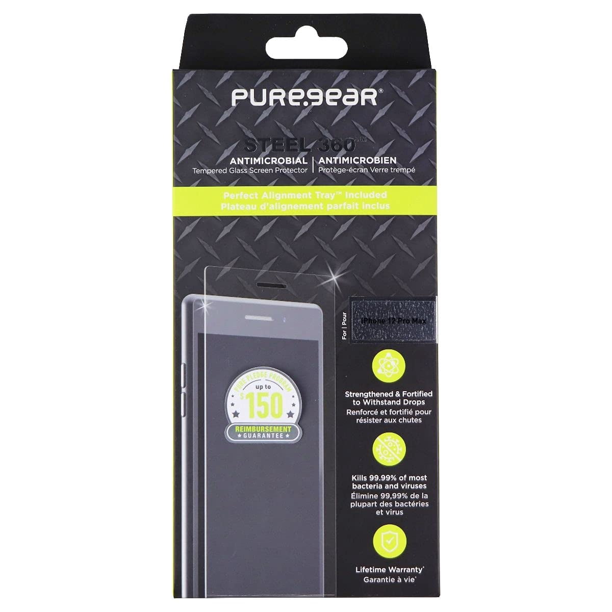 PureGear Steel 360 Tempered Glass Protector for Apple iPhone 12 Pro Max ...