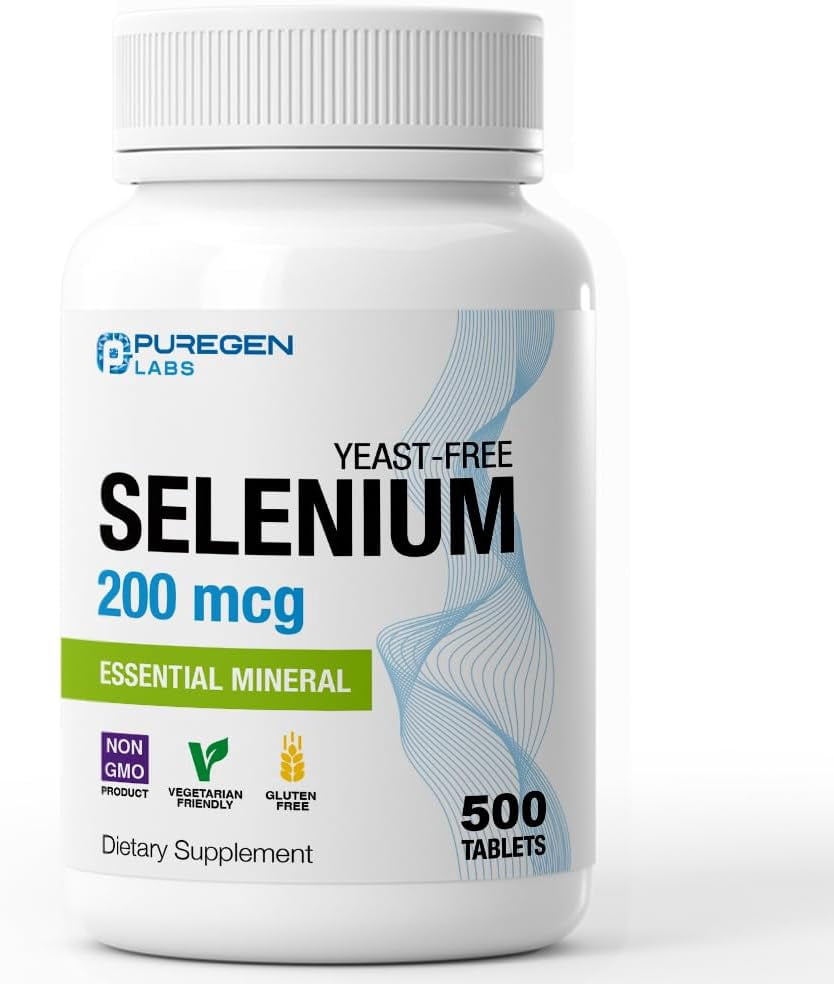Puregen Labs Selenium 200mcg for Immune and Antioxidant Support (500 ...