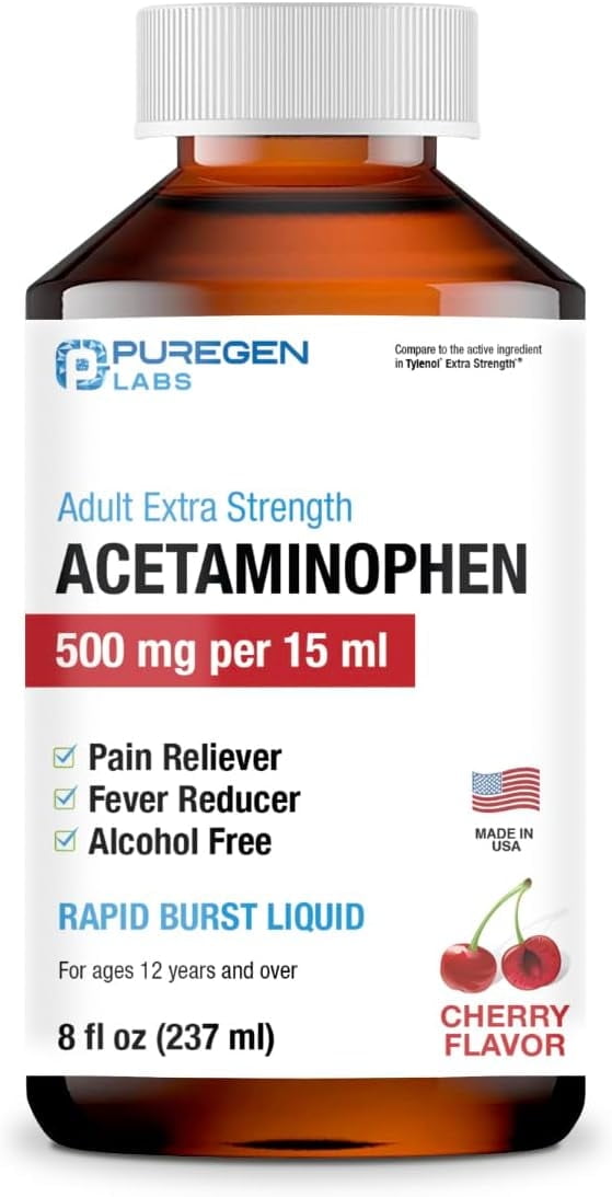 Puregen Labs Extra Strength Acetaminophen Liquid, 500mg/15ml, 8 fl oz ...