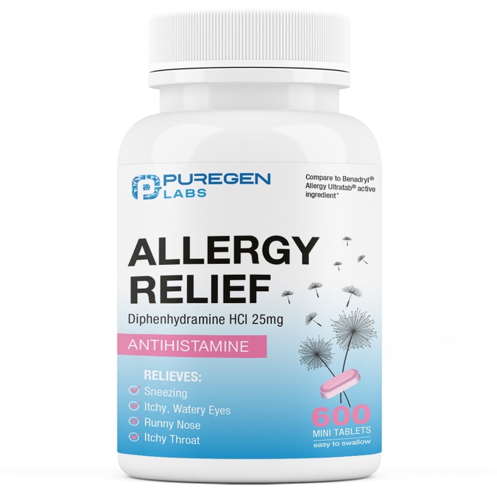 Puregen Labs Allergy Relief Diphenhydramine 25 mg 600 Mini Tablets ...