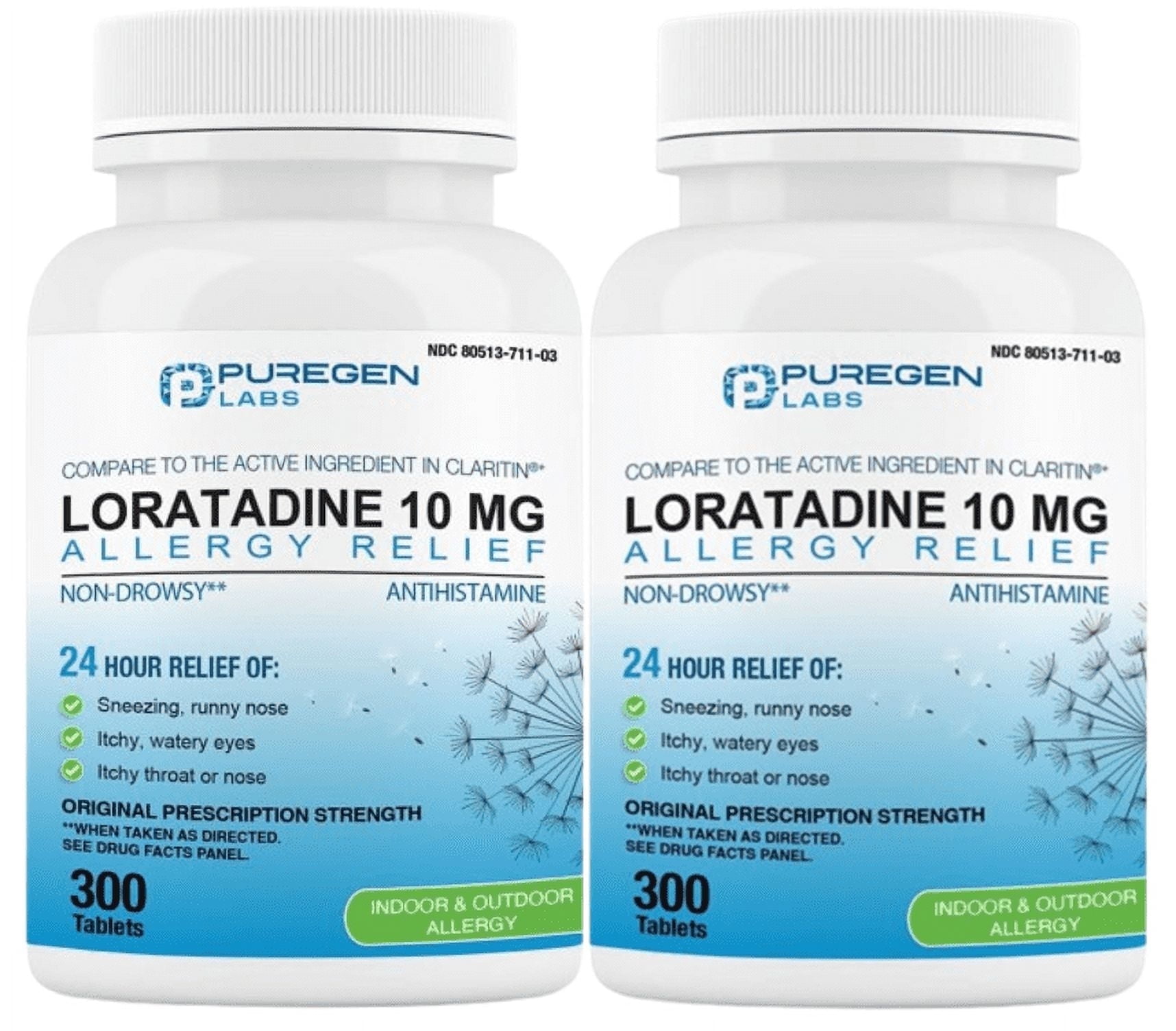 Puregen Labs Allergy Relief - Loratadine 10mg – 24 Hour Non-Drowsy ...