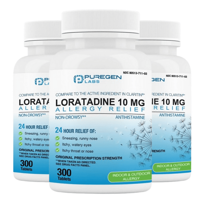Puregen Labs Allergy Relief - Loratadine 10mg – 24 Hour Non-Drowsy ...