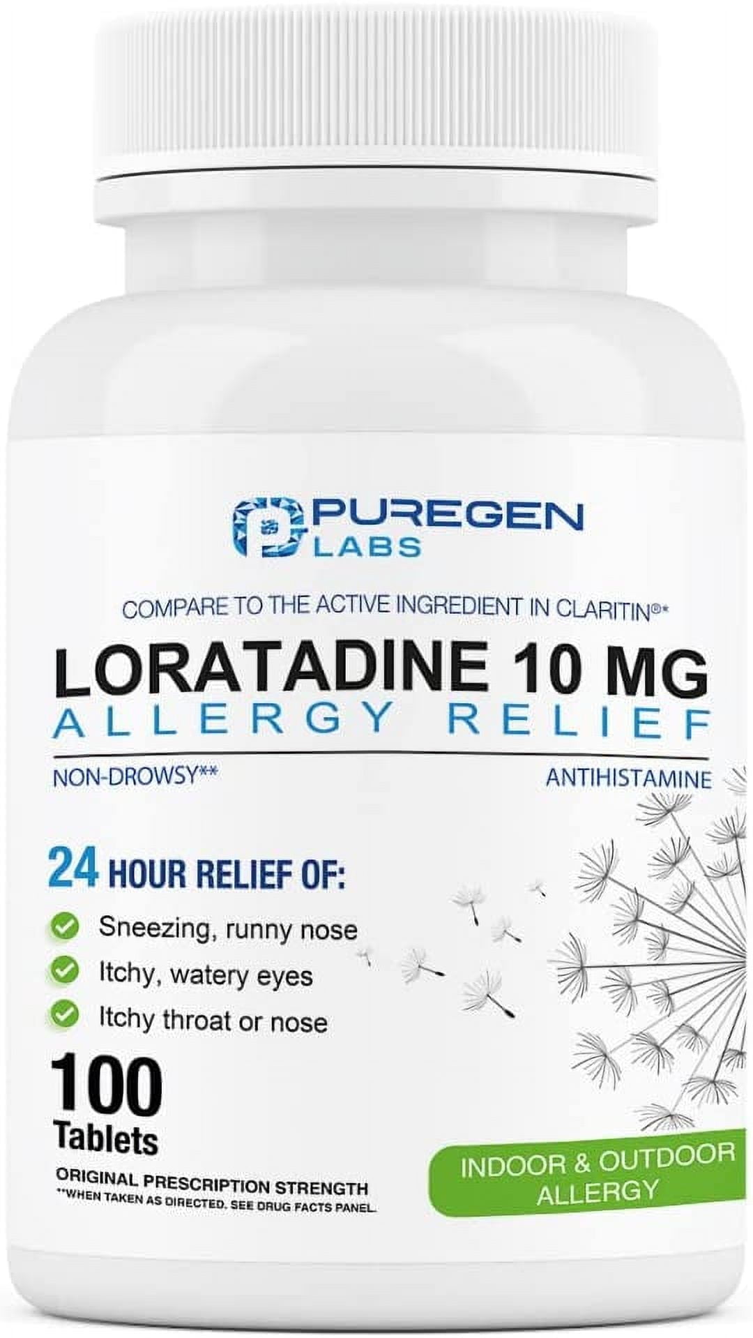 Puregen Labs Allergy Relief Loratadine 10mg Non-Drowsy Antihistamine ...