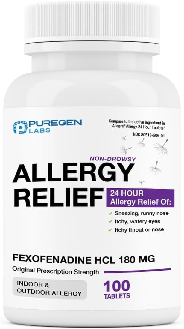 Puregen Labs Allergy Relief Non-Drowsy Fexofenadine Antihistamine ...