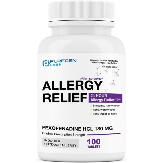 Puregen Labs Allergy Relief Non-Drowsy Fexofenadine Antihistamine ...