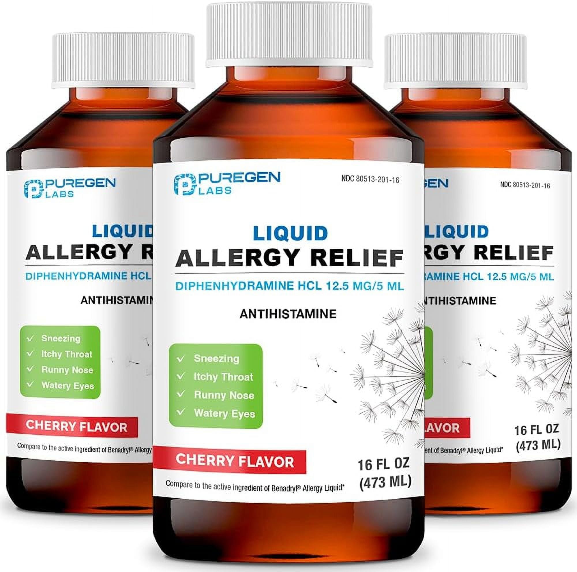 Puregen Labs Allergy Relief Oral Solution - Diphenhydramine HCl 12.5mg ...