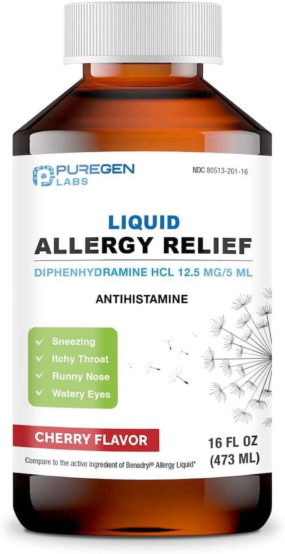 Puregen Labs Allergy Relief Oral Solution - Diphenhydramine HCl 12.5mg ...
