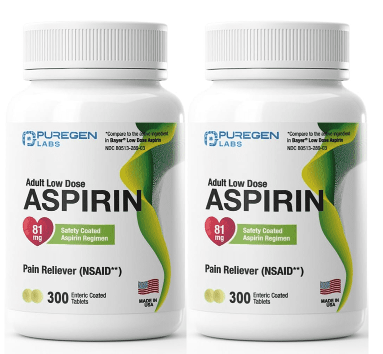 Puregen Labs Aspirin 81mg, Enteric Coated Low Dose Tablets, NSAID, 2 ...