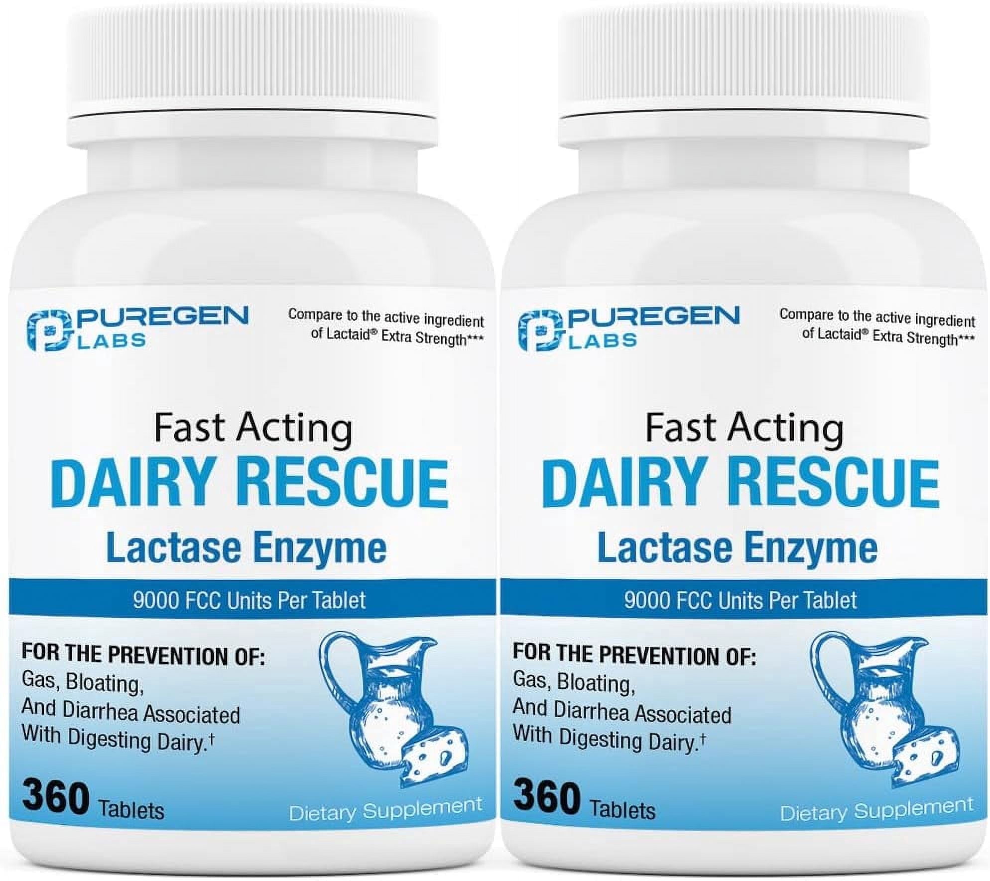 Puregen Labs Dairy Rescue Fast Acting Lactase Enzyme 9000 FCC - Lactose ...