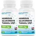 Puregen Labs Ferrous Gluconate 324 mg. 100 Tablets. Iron Supplement 2PK ...