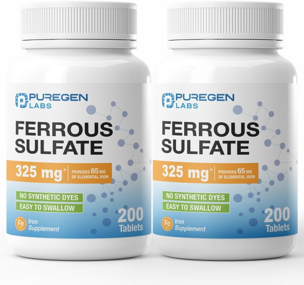 Puregen Labs Ferrous Sulfate 325 mg 200 Tablets 2 Pack - Walmart.com