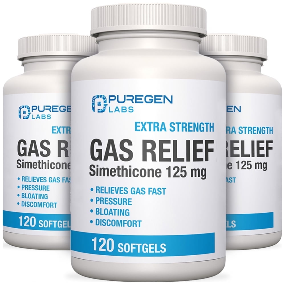 Puregen Labs Gas Relief Simethicone 125 mg. Extra Strength 120 Softgels ...