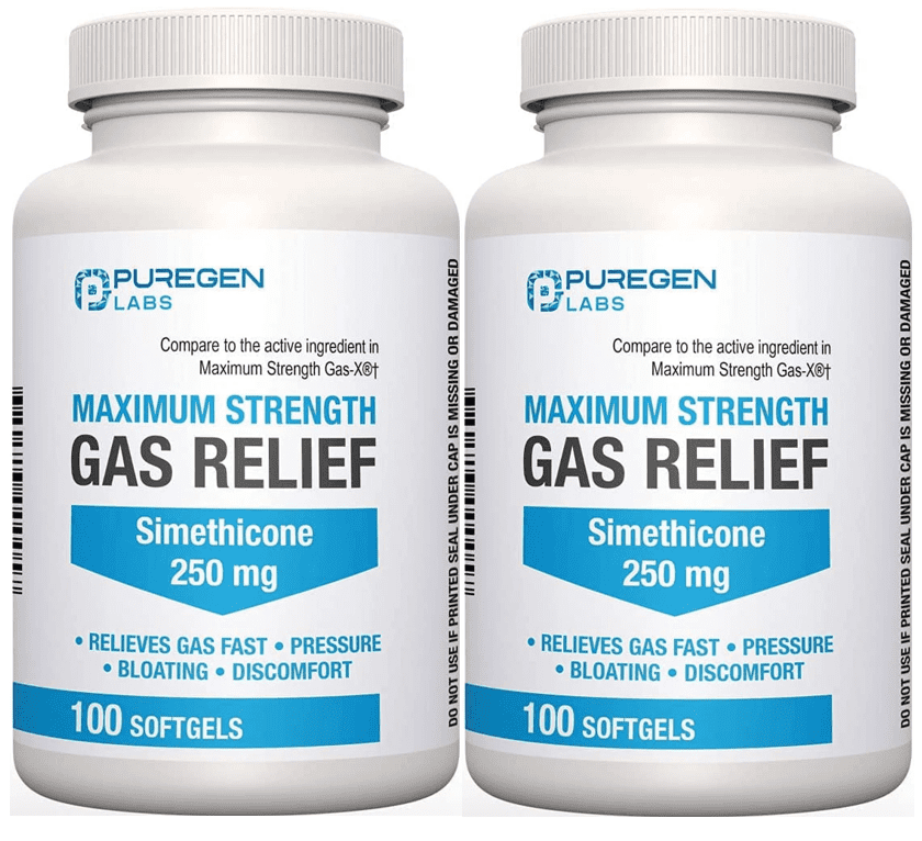 Puregen Labs Gas Relief Simethicone 250 mg, 100 Softgels, 2 Pack ...